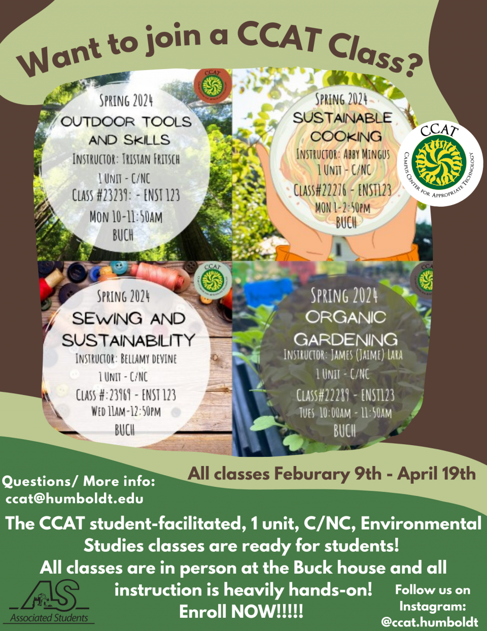 Spring 2024 ENST 123 Sustainable Living Courses | Cal Poly Humboldt